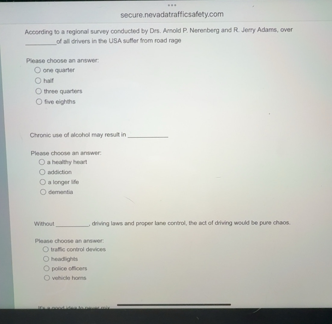 Solved: secure.nevadatrafficsafety.com According to a regional survey ...