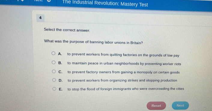 Solved: The industrial Revolution: Mastery Test 4 Select the correct ...