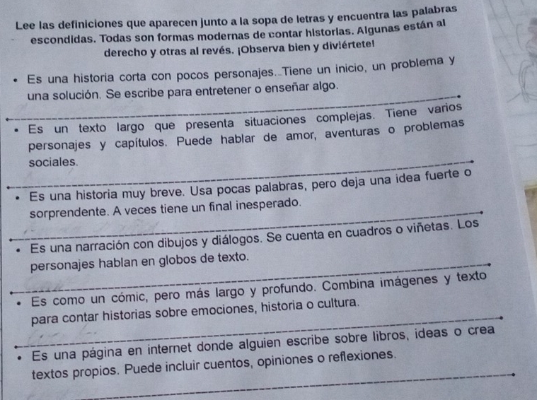 Resuelto:Lee las definiciones que aparecen junto a la sopa de letras y ...