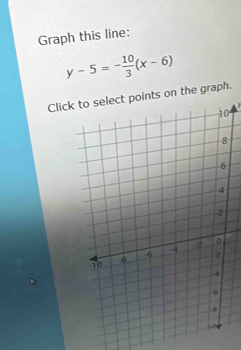 Solved: Graph this line: y-5=- 10/3 (x-6) Clicknts on the graph. 0 [Math]