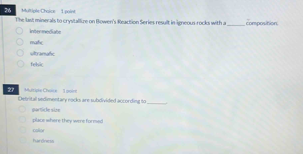 Solved: The last minerals to crystallize on Bowen's Reaction Series ...