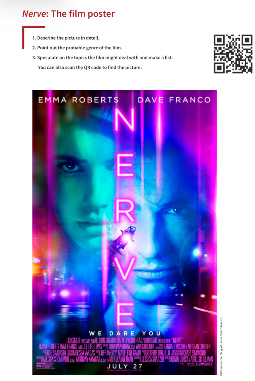 Gelöst:Nerve: The film poster 1. Describe the picture in detail. 2 ...