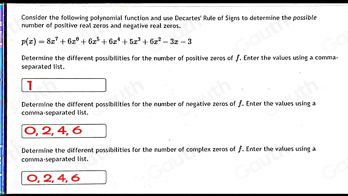 Solved: Consider the following polynomial function and use Decartes ...