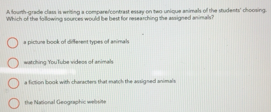 Solved: A fourth-grade class is writing a compare/contrast essay on two ...