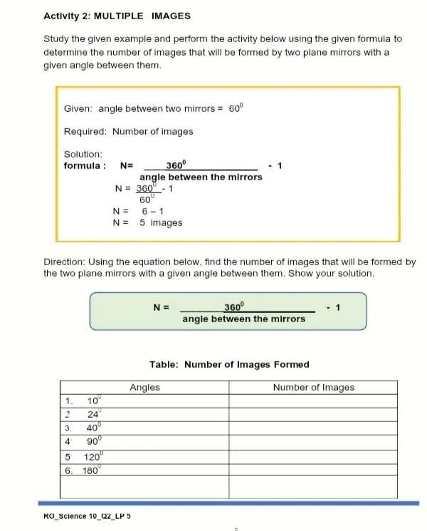 Solved: Activity 2: MULTIPLE IMAGES Study the given example and perform ...