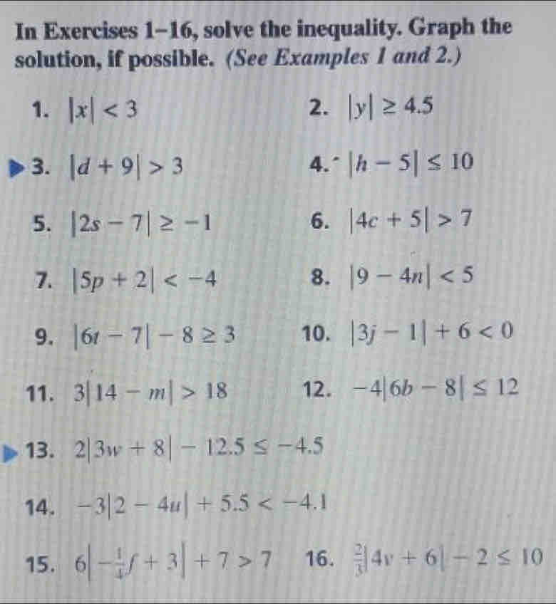 Solved: In Exercises 1-16, solve the inequality. Graph the solution, if possible. (See Examples ...