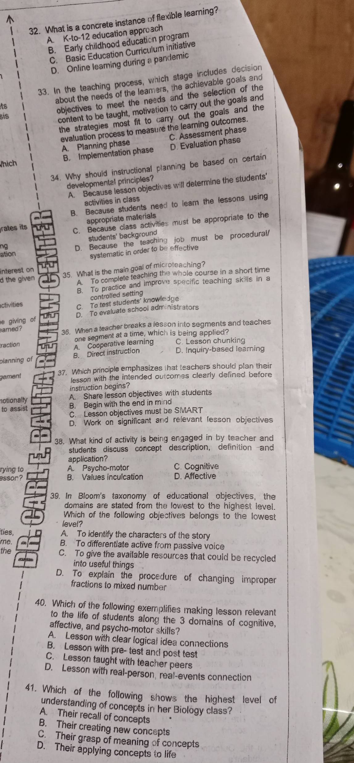 Solved: What is a concrete instance of flexible learning? A. K-to-12 ...