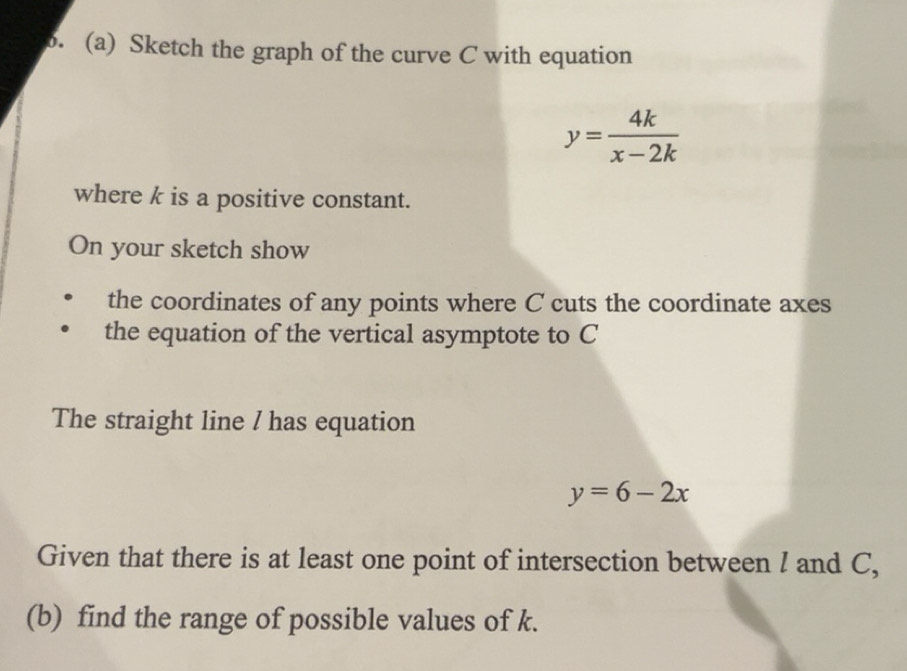 Solved: Sketch the graph of the curve C with equation y= 4k/x-2k where ...