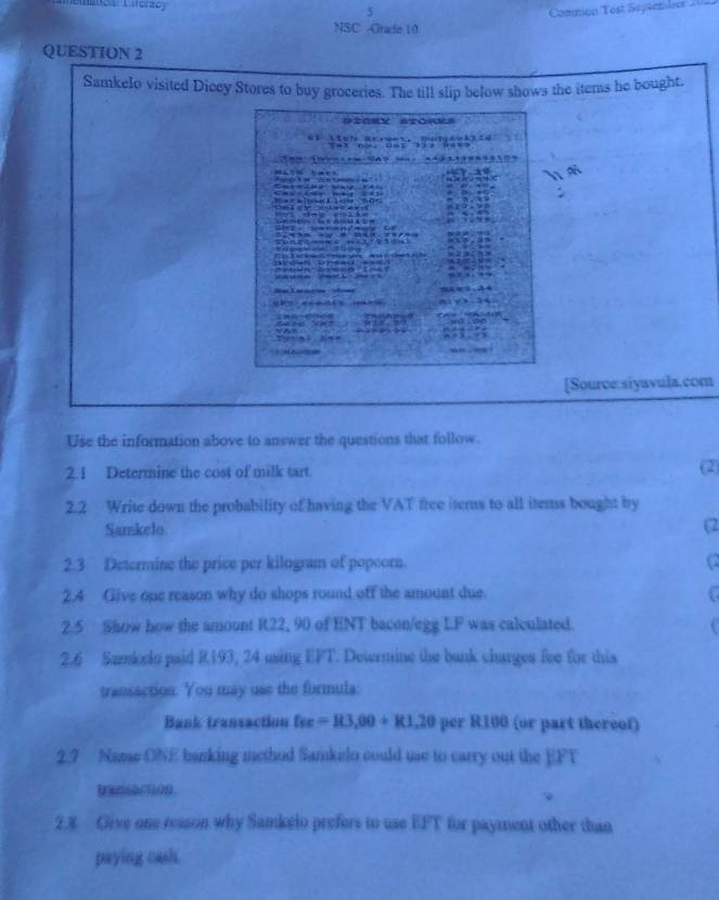 Solved: (náre C (érac) 5 Common Test Sépiember 2 0 NSC -Grade 10 ...