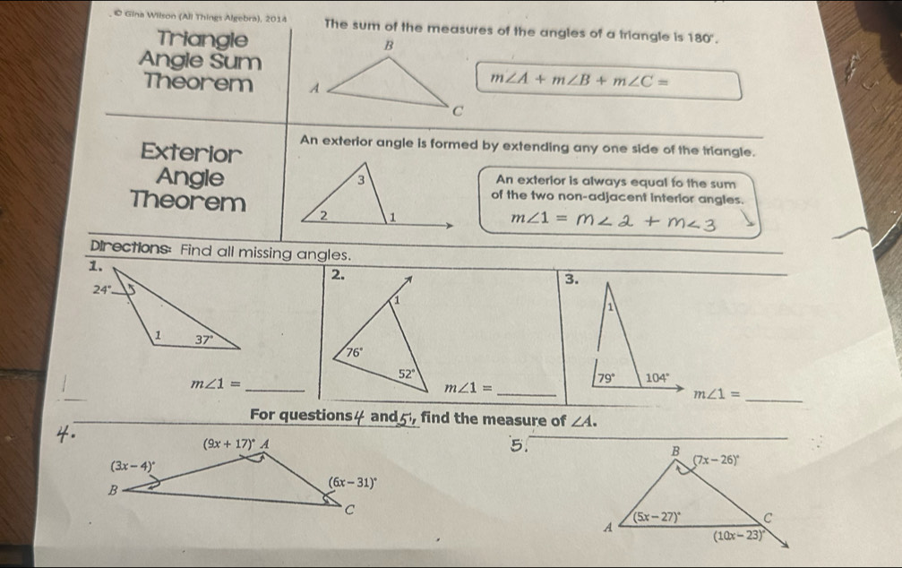 Solved: Gina Wilson (All Things Algebra), 2014 The sum of the measures ...