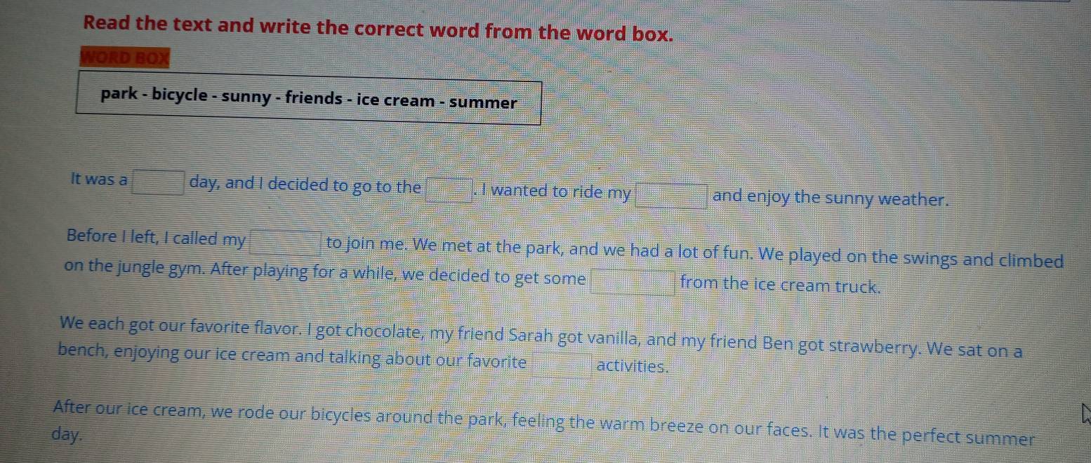 Resuelto:Read the text and write the correct word from the word box. It ...