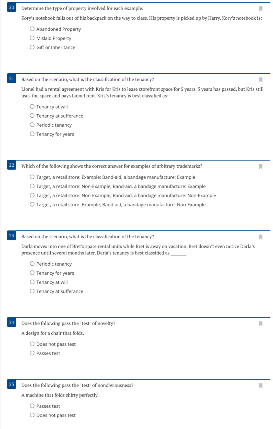 Solved: Determine the type of property involved for each example. Kory ...