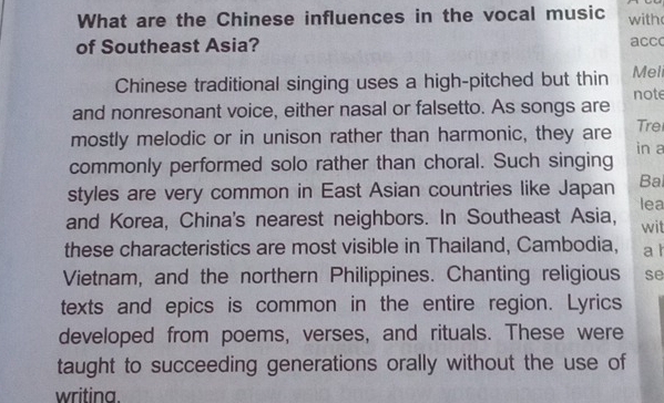 Solved: What are the Chinese influences in the vocal music with of ...