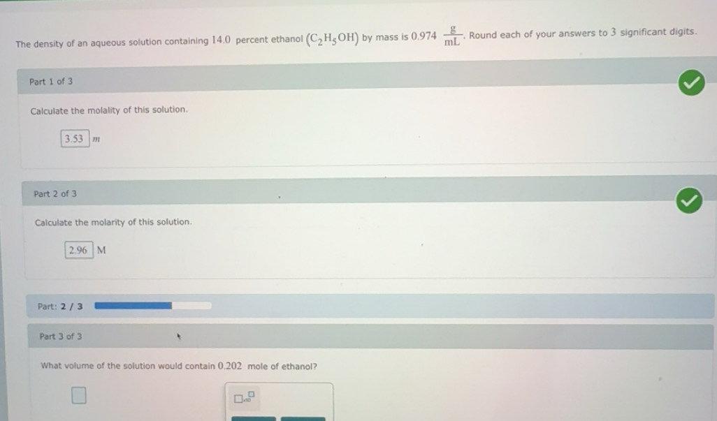 Solved: The density of an aqueous solution containing 14.0 percent ...