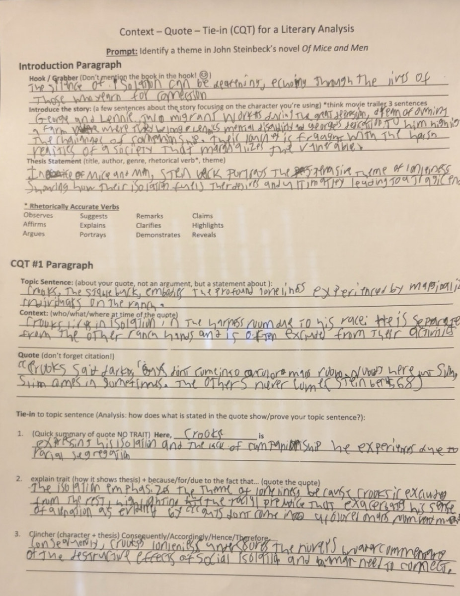 Solved: Context - Quote - Tie-in (CQT) for a Literary Analysis Prompt ...