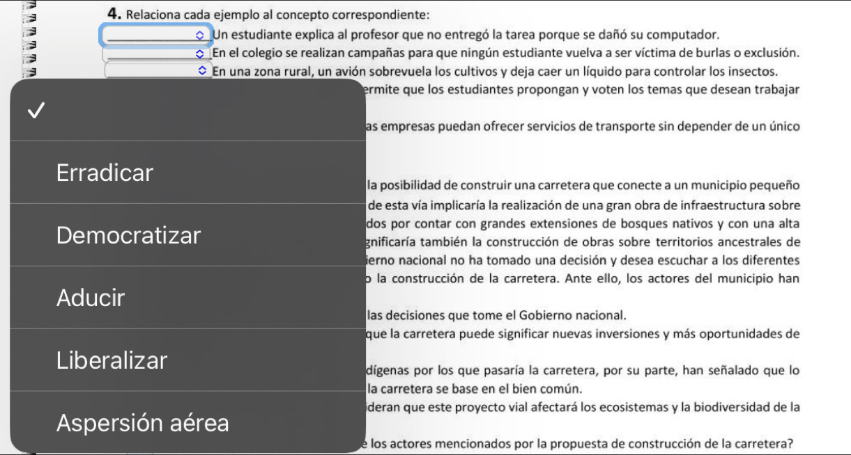 Resuelto:Relaciona cada ejemplo al concepto correspondiente: Un ...