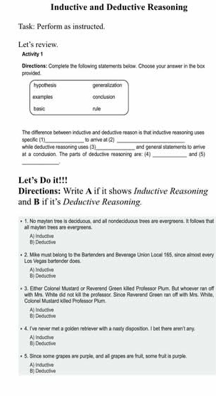 Solved: Inductive and Deductive Reasoning Task: Perform as instructed ...