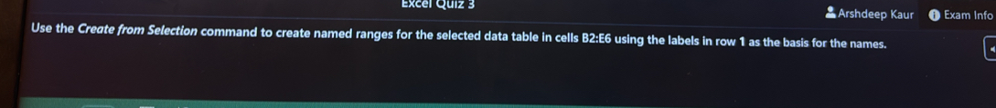Solved: Excel Quiz 3 Arshdeep Kaur Exam Info Use the Create from ...