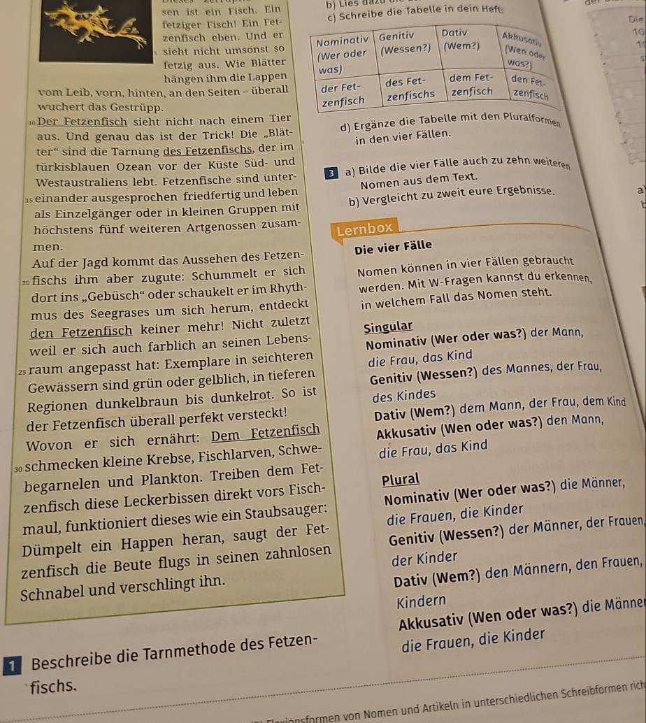 Gelöst:sen ist ein Fisch. Ein fetziger Fisch! Ein Fet-hreibe die ...
