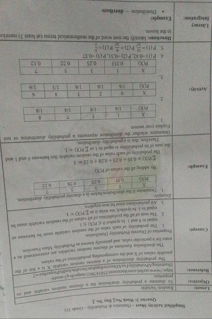 Solved: Simplified Activity Sheet -(Statistics & Probability - Grade 11 ...