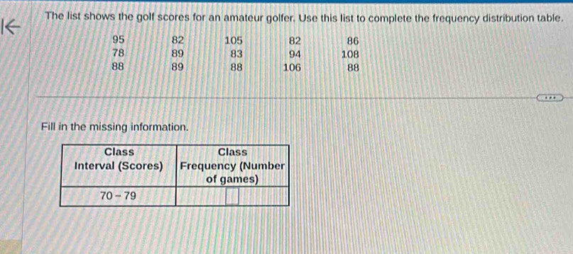 Solved: The list shows the golf scores for an amateur golfer. Use this ...