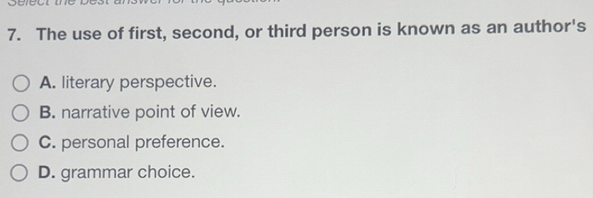 Solved: The use of first, second, or third person is known as an author ...