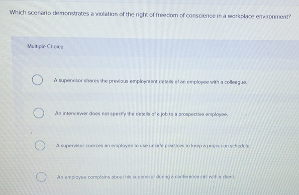 Solved: Which scenario demonstrates a violation of the right of freedom ...