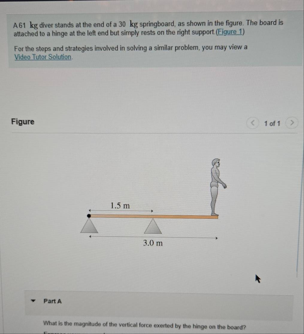 Solved: A 61 kg diver stands at the end of a 30 kg springboard, as ...