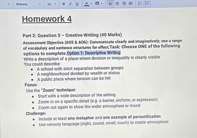 Solved: Roboto 12 B I U A A Homework 4 Part 2: Question 5 - Creative ...