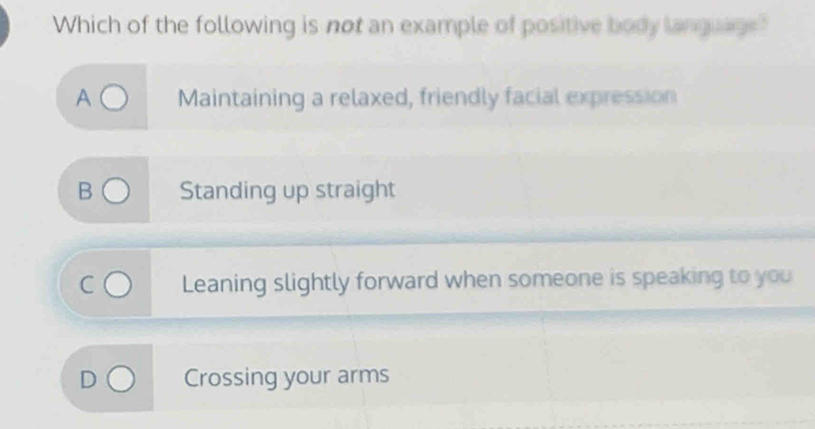 Solved: Which of the following is not an example of positive body ...