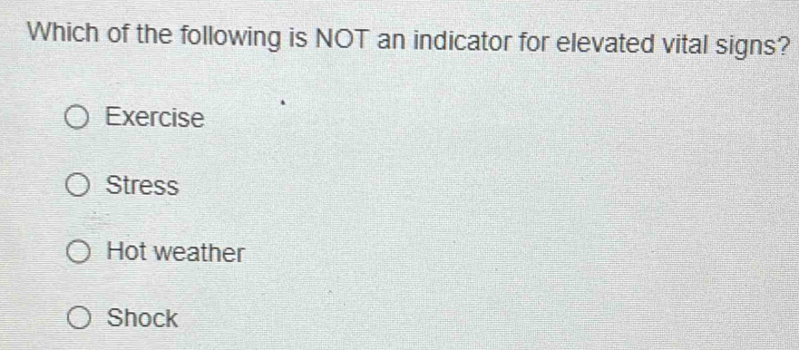 Solved: Which of the following is NOT an indicator for elevated vital ...