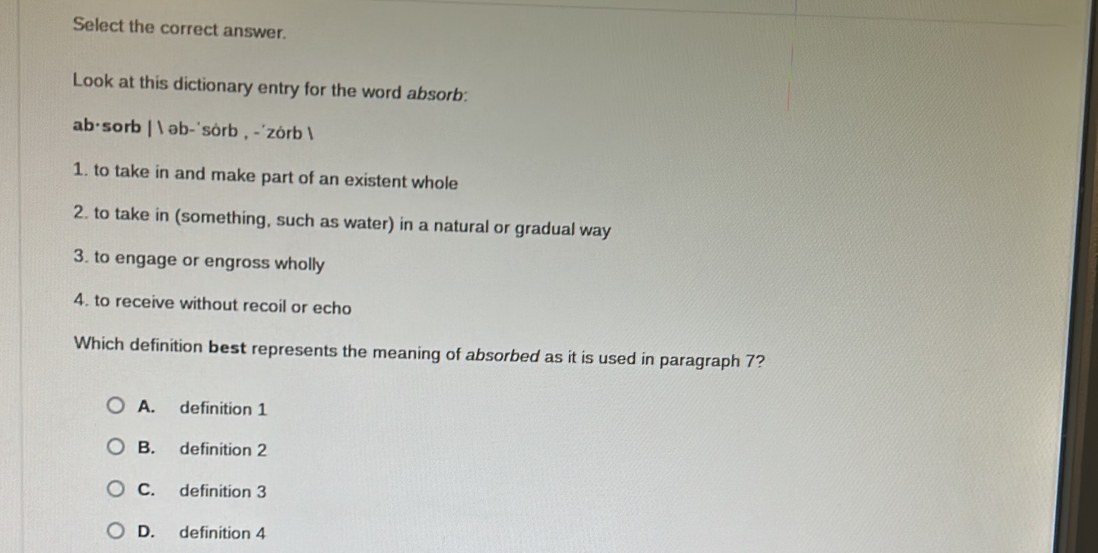 Solved: Select the correct answer. Look at this dictionary entry for ...