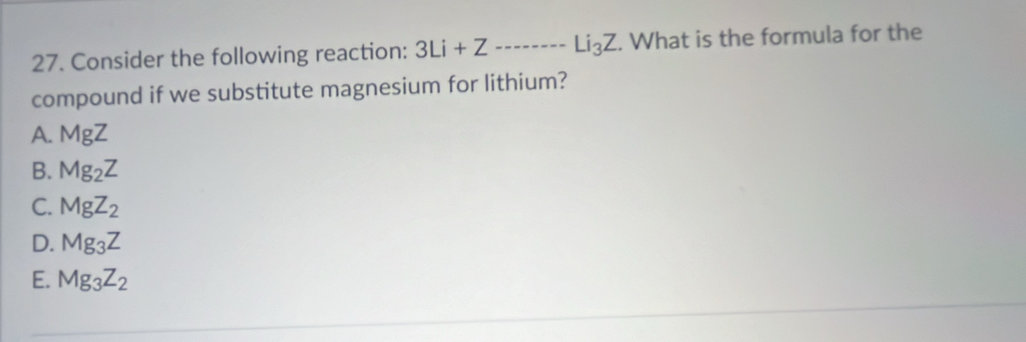 Solved: Consider the following reaction: 3Li+Z-----------L. What is the ...