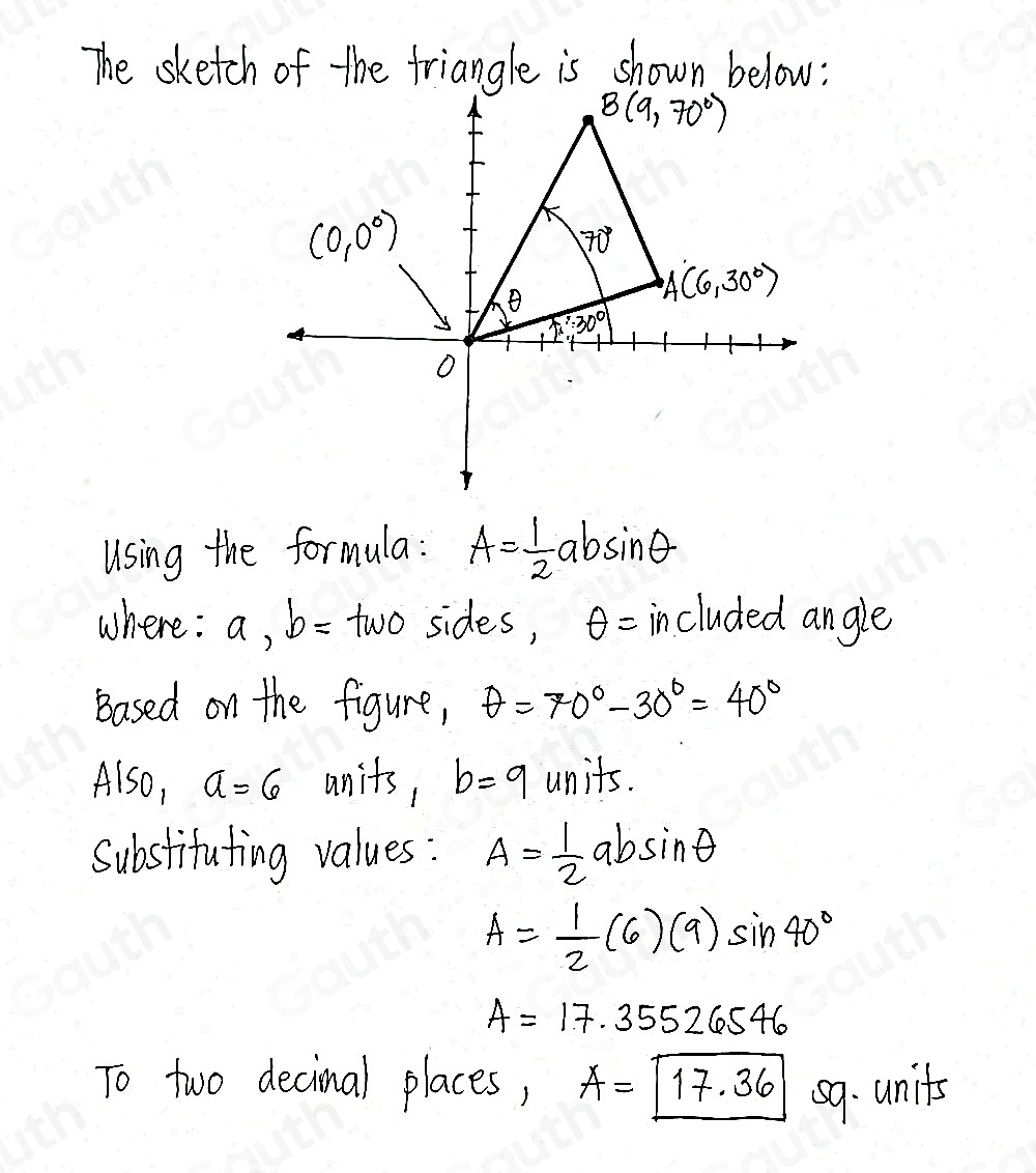 Solved 1f The Vertices Of A Triangle Have Polar Coordinates 0 0 Degrees 6 30 Degrees