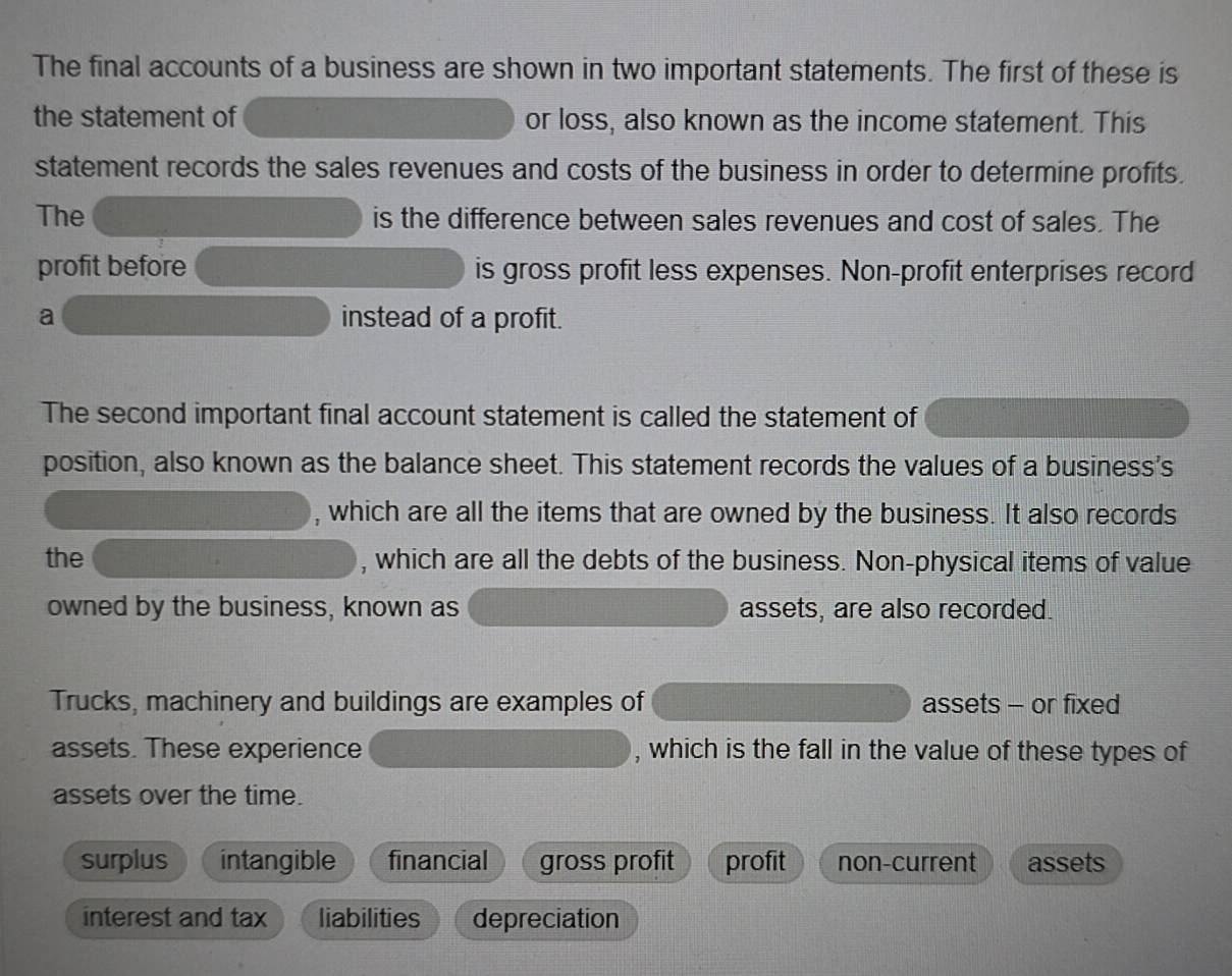Resuelto:The final accounts of a business are shown in two important ...