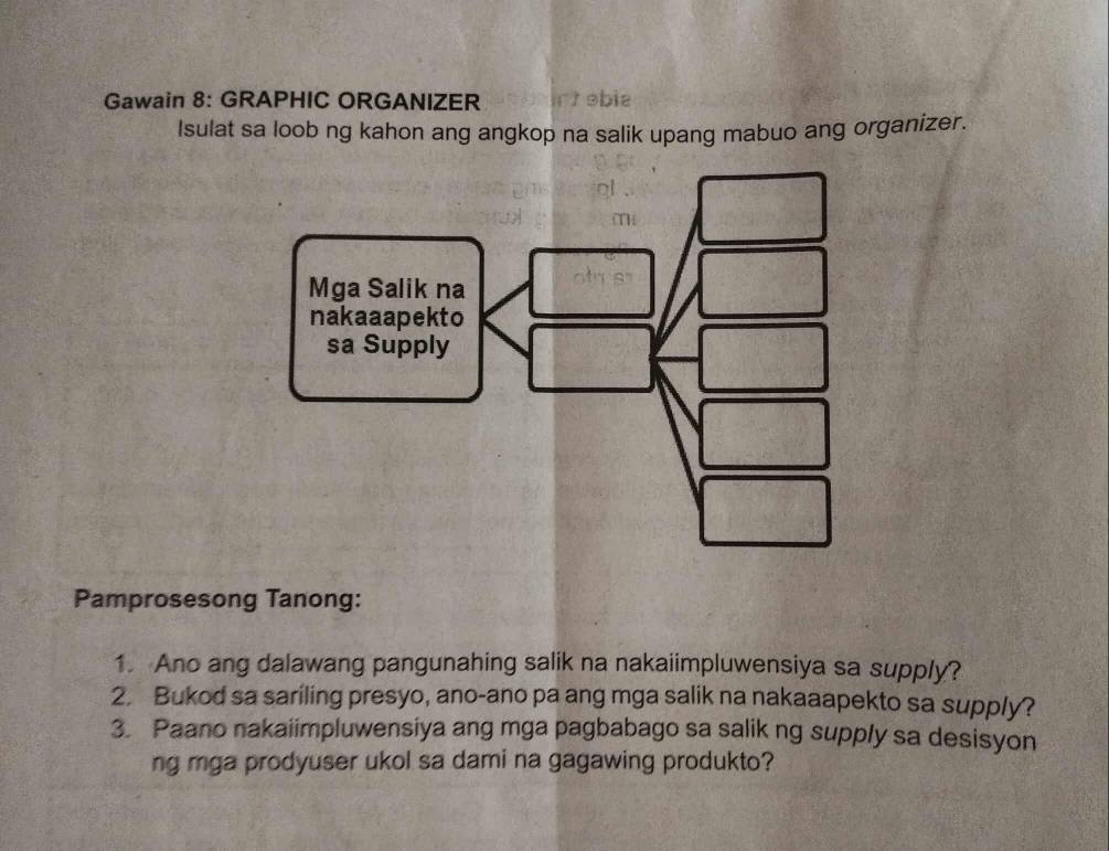 Solved: Gawain 8: GRAPHIC ORGANIZER r obie Isulat sa loob ng kahon ang ...