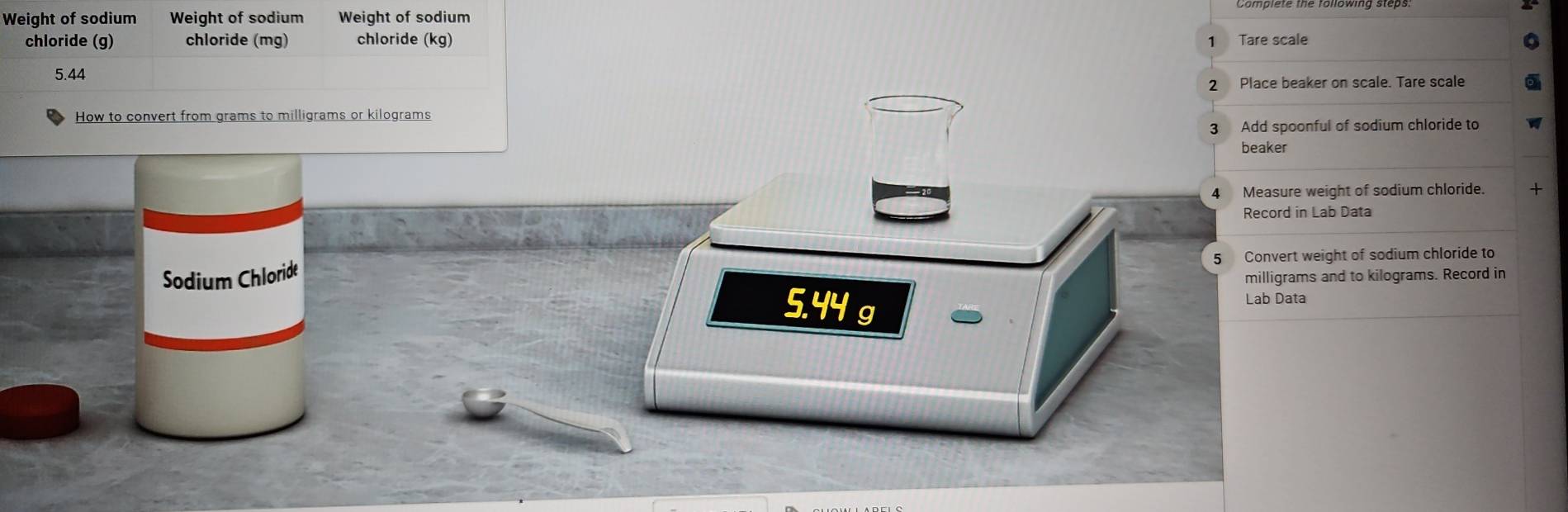 Solved: Tare scale a 2 Place beaker on scale. Tare scale How to convert ...