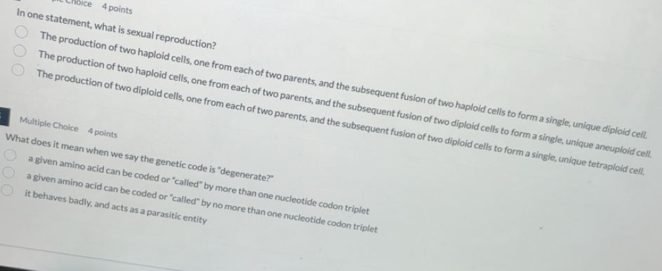 Solved: Choice 4 points In one statement, what is sexual reproduction ...