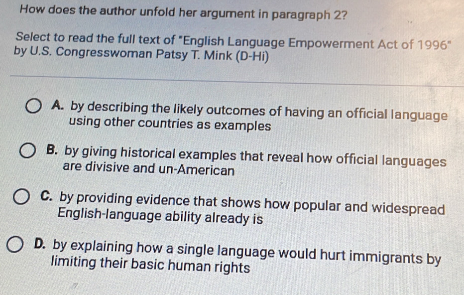 Solved: How does the author unfold her argument in paragraph 2? Select ...