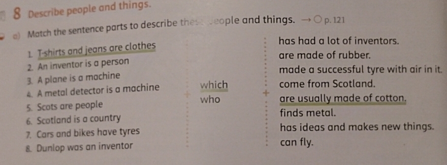 Gelöst:Describe people and things. a) Match the sentence parts to ...