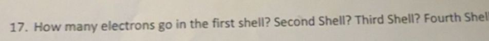 Solved: How many electrons go in the first shell? Second Shell? Third ...