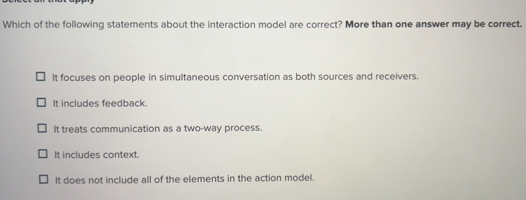 Solved: Which of the following statements about the interaction model ...