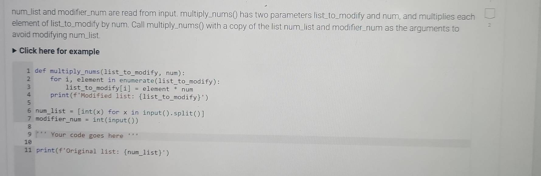 Solved: num_list and modifier_num are read from input. multiply_nums ...