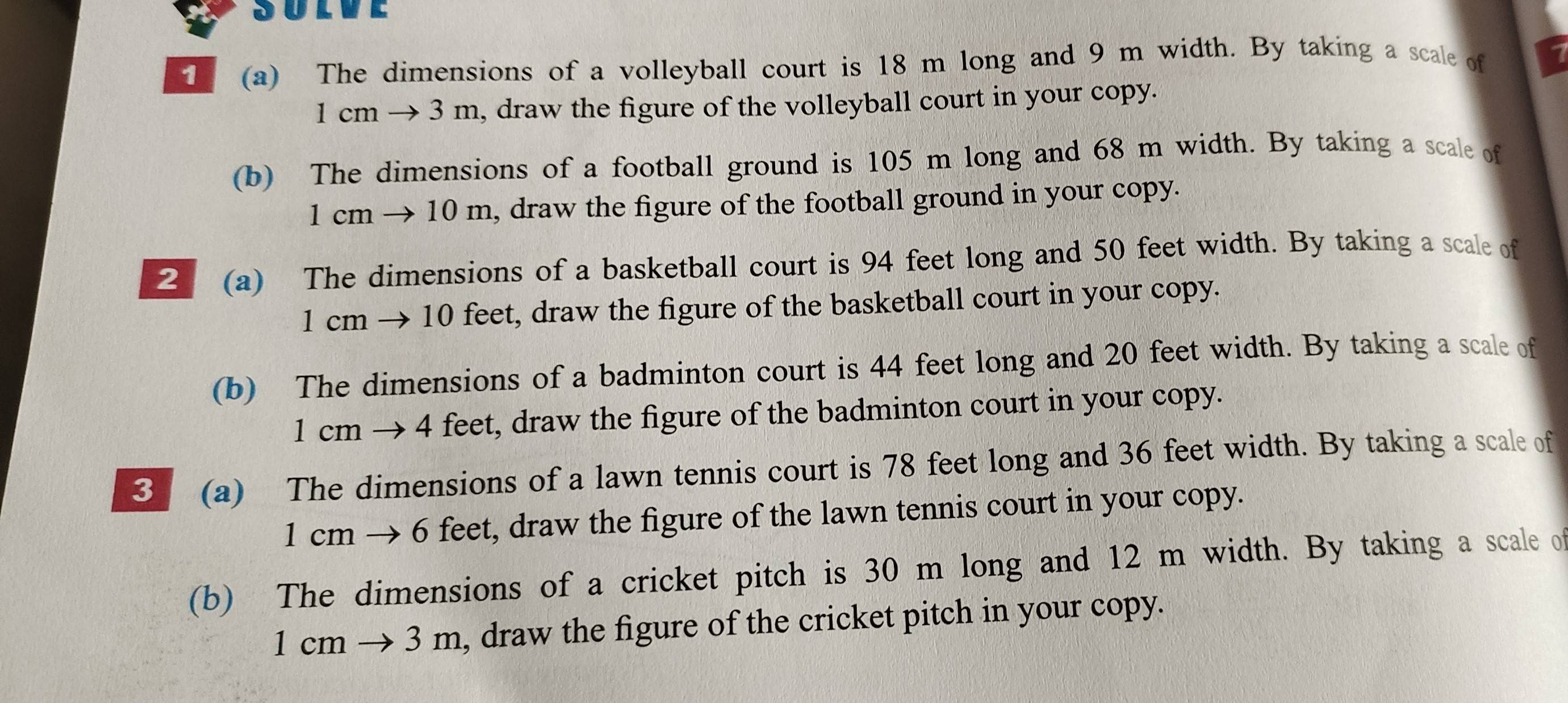 Solved: 1 (a) The dimensions of a volleyball court is 18 m long and 9 m ...