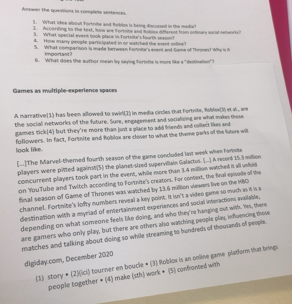 Résolu :Answer the questions in complete sentences. 1. What idea about ...