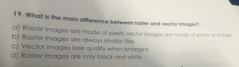 Solved: What is the main difference between raster and vector images? a ...