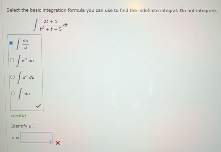 Solved: Select the basic integration formula you can use to find the ...