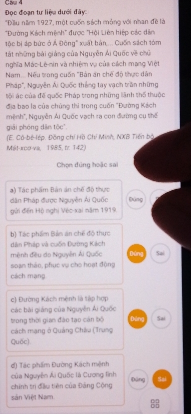Giải quyết:Đọc đoạn tư liệu dưới đây: 'Đầu năm 1927, một cuốn sách mỏng ...