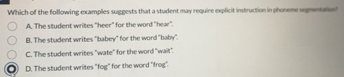 Solved: Which of the following examples suggests that a student may ...