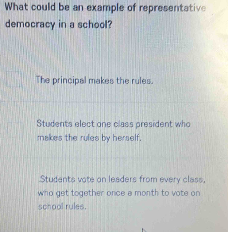 Solved: What could be an example of representative democracy in a ...